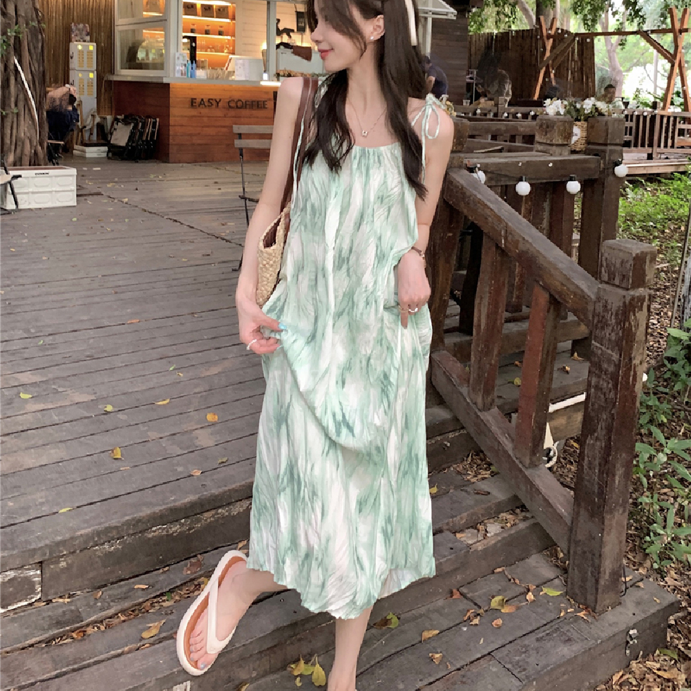 끈나시 주름 나염 원피스 - RAUMTREE