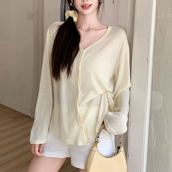 여름 브이넥 루즈핏 시스루 가디건 - RAUMTREE